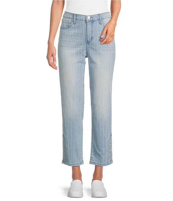 Code Bleu Petite Size Chelsea High-Rise Stripe Micro Snap Hem Capri ...