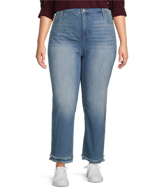 Code Bleu Plus Size High-Rise Straight-Leg Double Frayed Hem Code Bleu Plus Size High-Rise Straight-Leg Double Frayed Hem