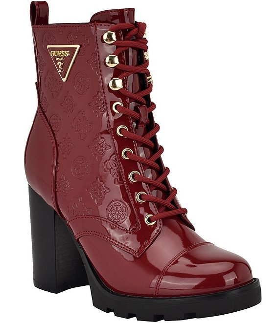 Guess Neadyn3 Patent Quilted Heeled Combat Booties | Dillard's