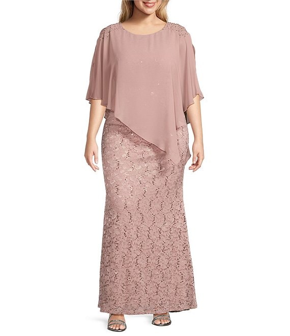 Ignite Evenings Plus Size Short Sleeve Round Neck Beaded Sequin Floral