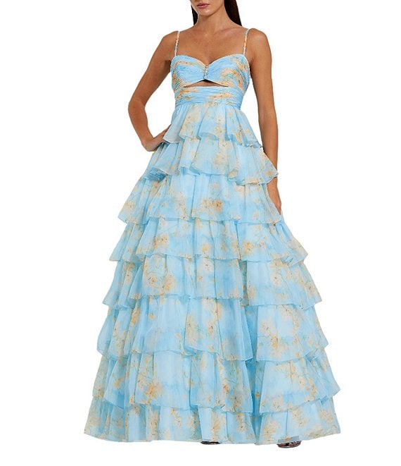 Mac Duggal Floral Print Sweetheart Neck Spaghetti Strap Sleeveless Cut