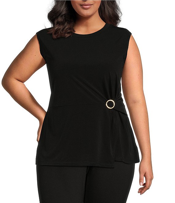 MICHAEL Michael Kors Plus Size Drapey Matte Jersey Knit Crew Neck Sleeveless Ring Twist Top Dillard s