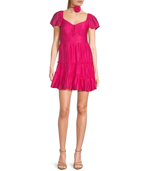 Midnight Doll Puff Sleeve With Rosette Chocker Tiered Dress Midnight Doll Puff Sleeve With Rosette Chocker Tiered Dress