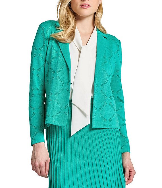 Ming Wang Soft Knit Burnout Notch Lapel Long Sleeve Jacket Ming Wang Soft Knit Burnout Notch Lapel Long Sleeve Jacket
