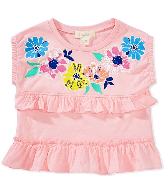 Peek Little Girls 2T-8 Cap Sleeve Sequin Floral Graphic Peek Little Girls 2T-8 Cap Sleeve Sequin Floral Graphic