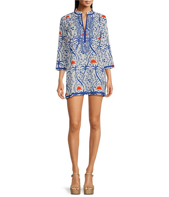 Ro's Garden Tokyo Split V-Neck 3/4 Sleeve Kurta Mini Dress Ro's Garden Tokyo Split V-Neck 3/4 Sleeve Kurta Mini Dress