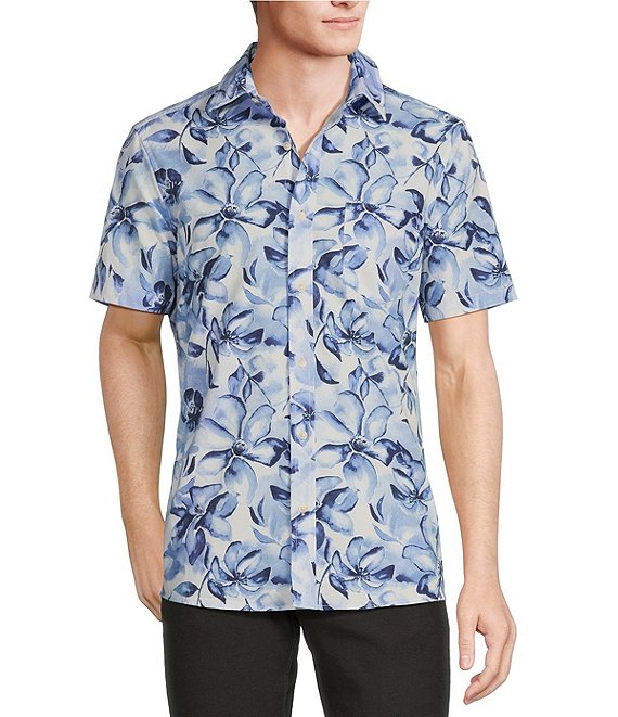 Rowm Rec Relax Short Sleeve Performance Watercolor Print Shirt