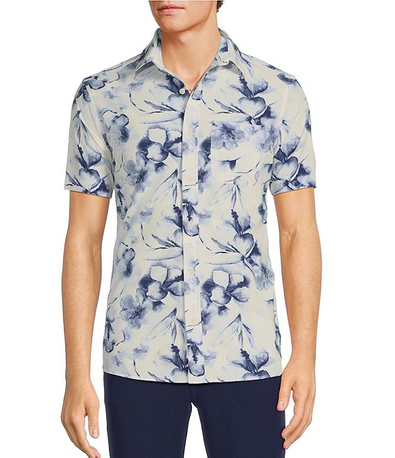 Rowm Rec And Relax Short Sleeve Performance Watercolor Print Shirt