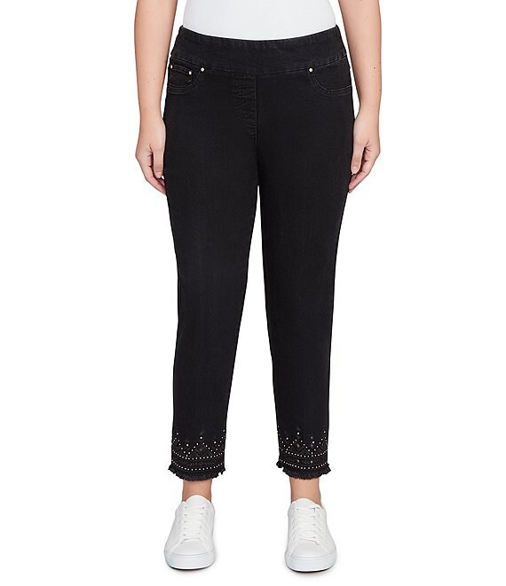 Ruby Rd. Petite Size Embroidered Bead Fringe Hem Pull-On Ankle Denim ...