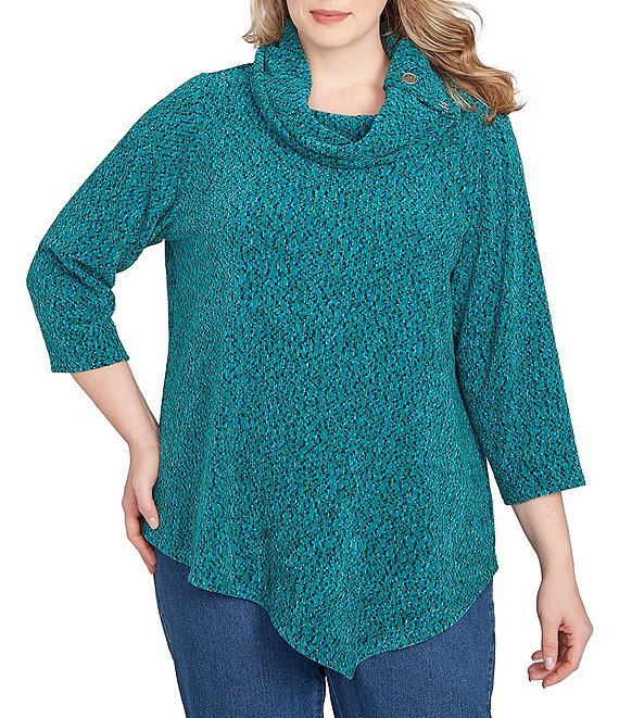 Ruby Rd. Plus Size Cowl Neck 3/4 Sleeve Chenille Knit Top | Dillard's