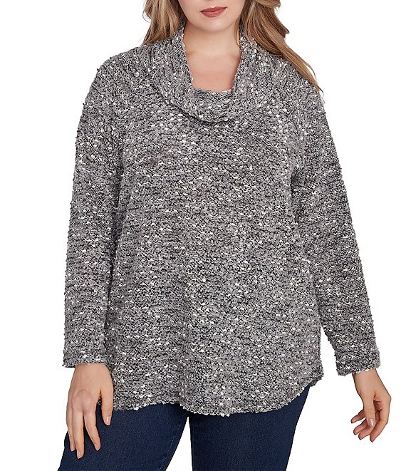 Ruby Rd. Plus Size Cozy Knit Cowl Neck Bracelet Sleeve Pullover Sweater ...