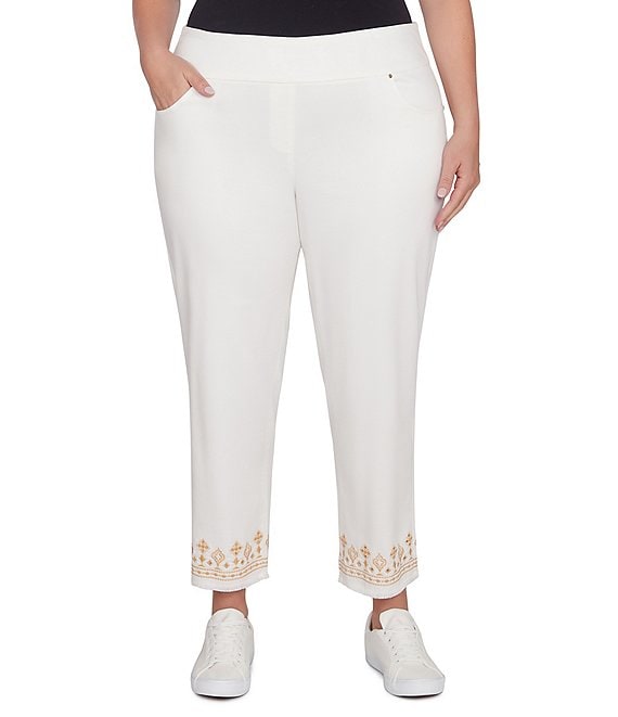 Ruby Rd. Plus Size Embroidered Hem Pull-On Ankle Pants | Dillard's Ruby Rd. Plus Size Embroidered Hem Pull-On Ankle Pants | Dillard's