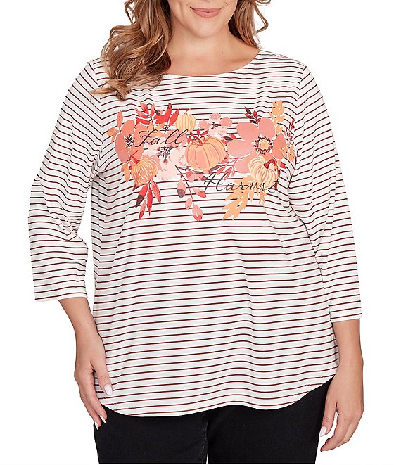 Ruby Rd. Plus Size Knit Stripe Floral Harvest Fall Graphic Top | Dillard's