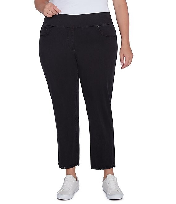 Ruby Rd. Plus Size Pull-On Fringe Hem Ankle Denim Pants | Dillard's Ruby Rd. Plus Size Pull-On Fringe Hem Ankle Denim Pants | Dillard's