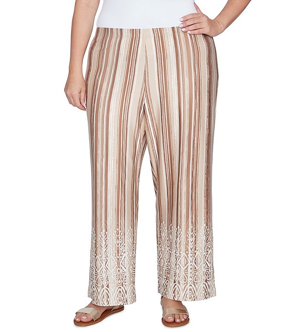 Ruby Rd. Plus Size Stripe Print Knit Wide Leg Puff Print Hem Pull-On Pants | Dillard's