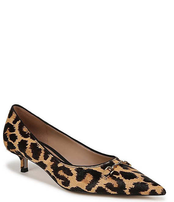 Sam Edelman Kaya Leopard Print Calf Hair Bit Buckle Point Toe Kitten