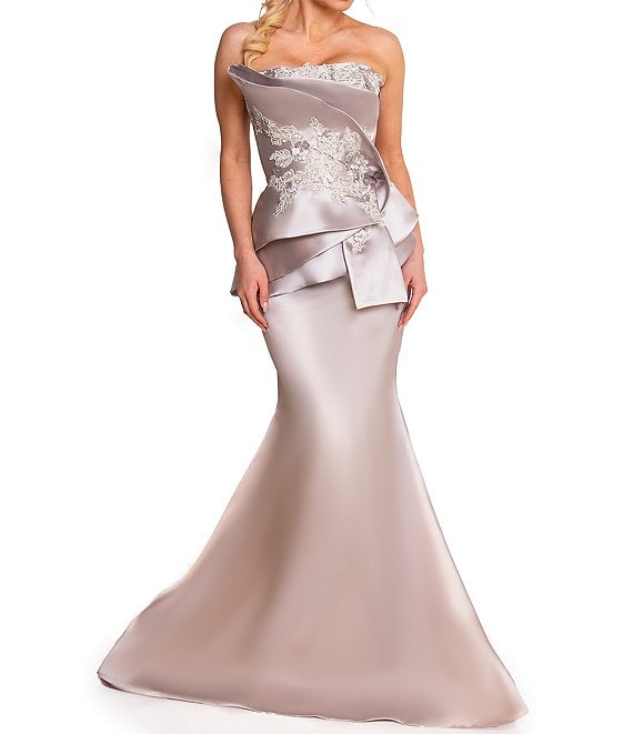 Terani Couture Embroidered Mikado Strapless Sleeveless Mermaid Gown