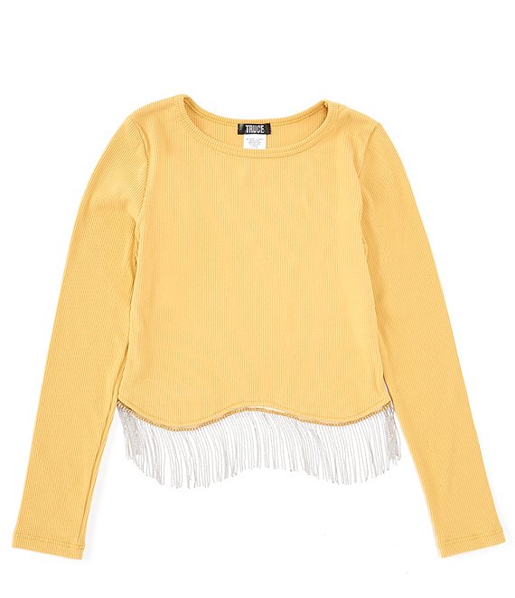Truce Big Girls 7 16 Long Sleeve Fringe Chain Trimmed Sweater Dillards