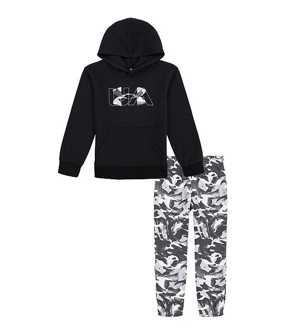 Under Armour Little Boys 2T 7 Long Sleeve Rival Fleece Hoodie Camouflage Printed Fleece Jogger Pant Set