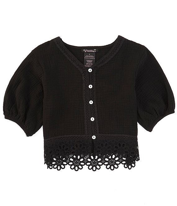 Xtraordinary Big Girls 7 16 Elbow Sleeve Lace Trimmed Top Dillards