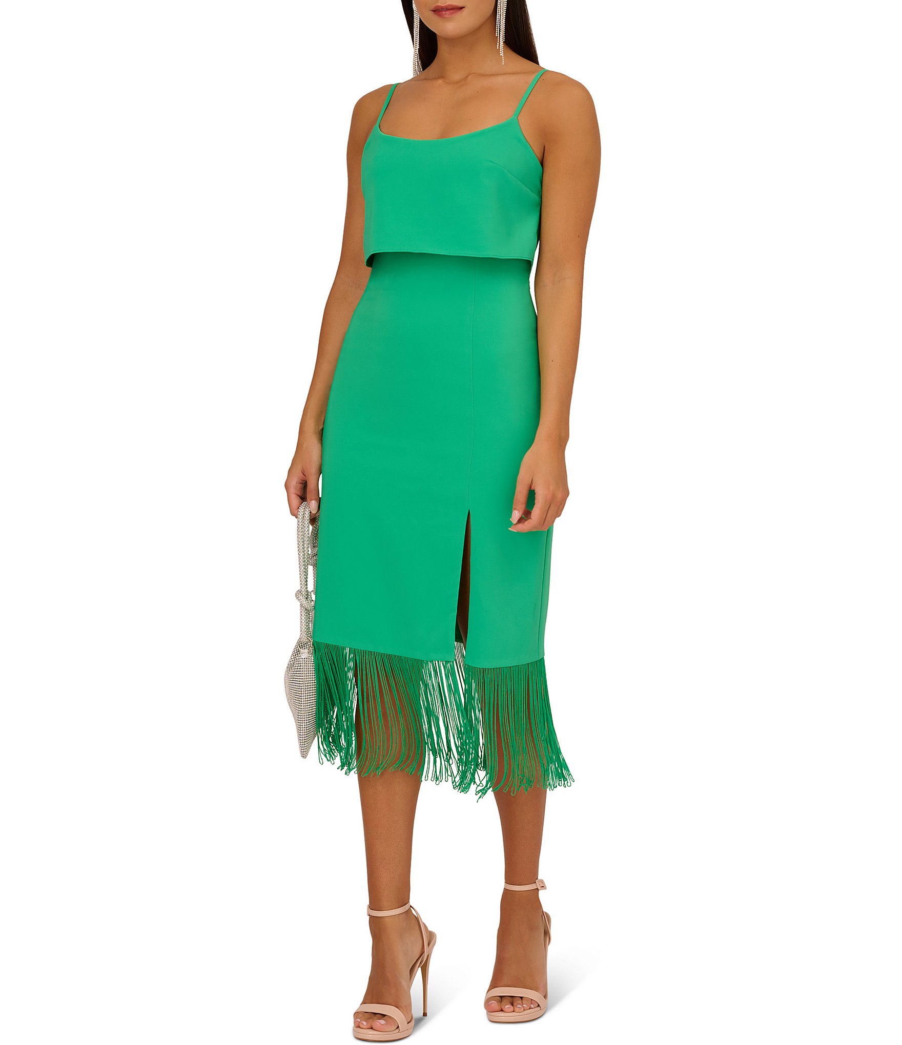 Adrianna by Adrianna Papell Stretch Crepe Scoop Neck Sleeveless Fringe ... Adrianna by Adrianna Papell Stretch Crepe Scoop Neck Sleeveless Fringe ...
