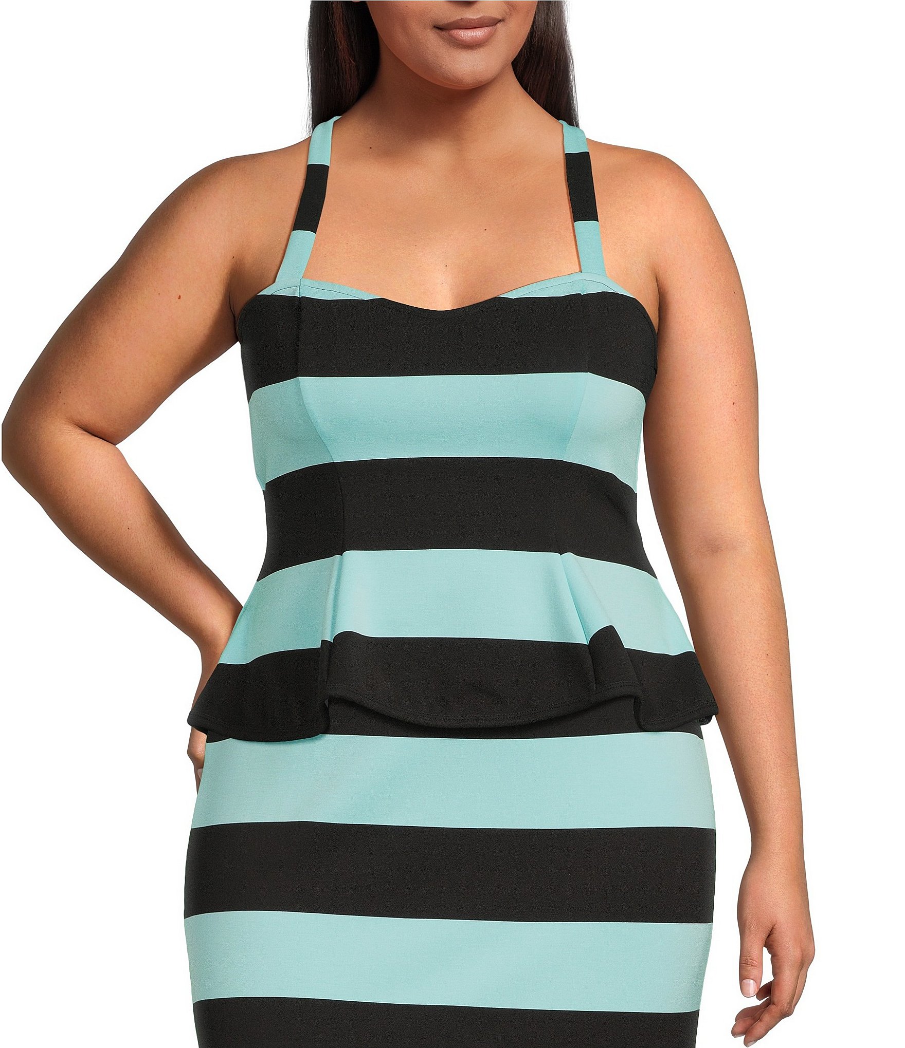 AFRM Plus Coordinating Lyle Stripe Print Square Neck Sleeveless Peplum ...