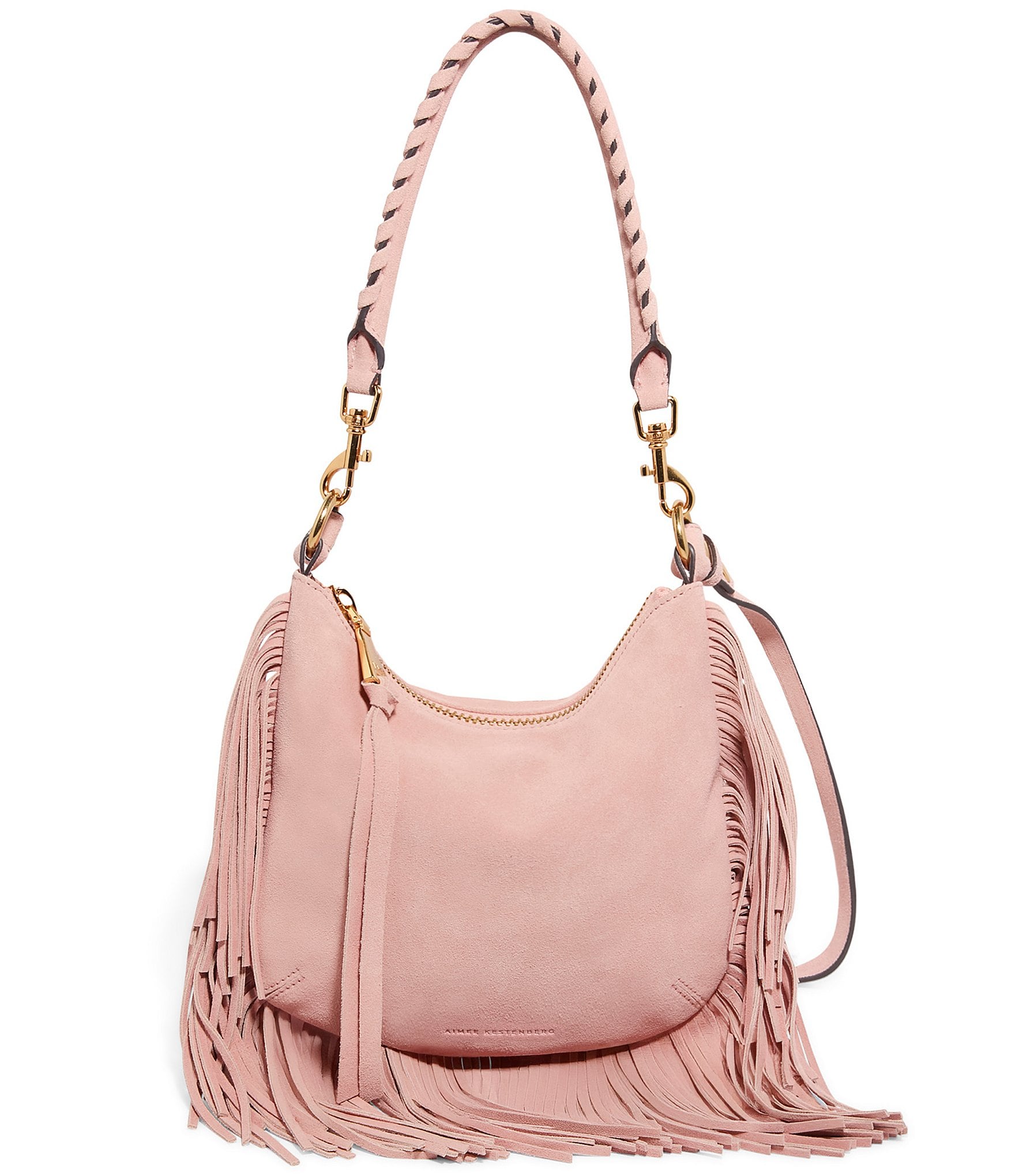 AIMEE Kane Suede Fringe Slouchy Hobo Shoulder Bag | Dillard's