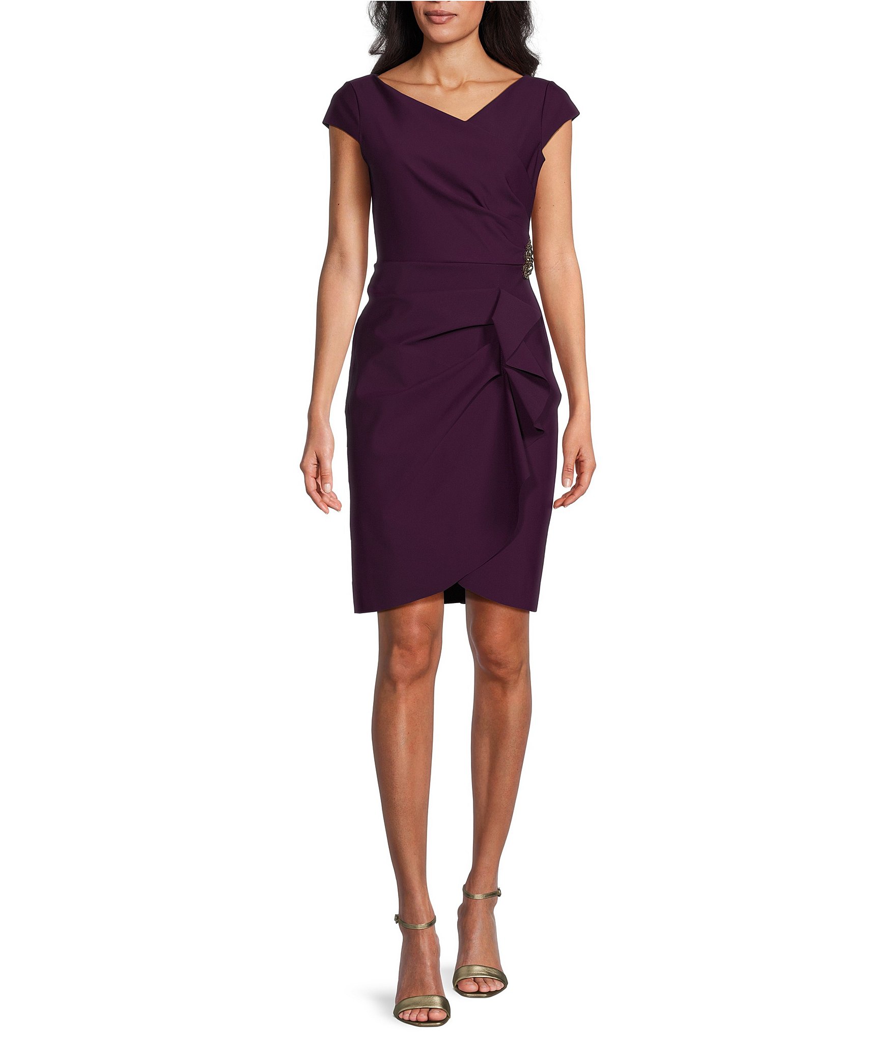 Alex Evenings Cap Sleeve Surplice V Neck Cascade Ruffle Dress Dillards