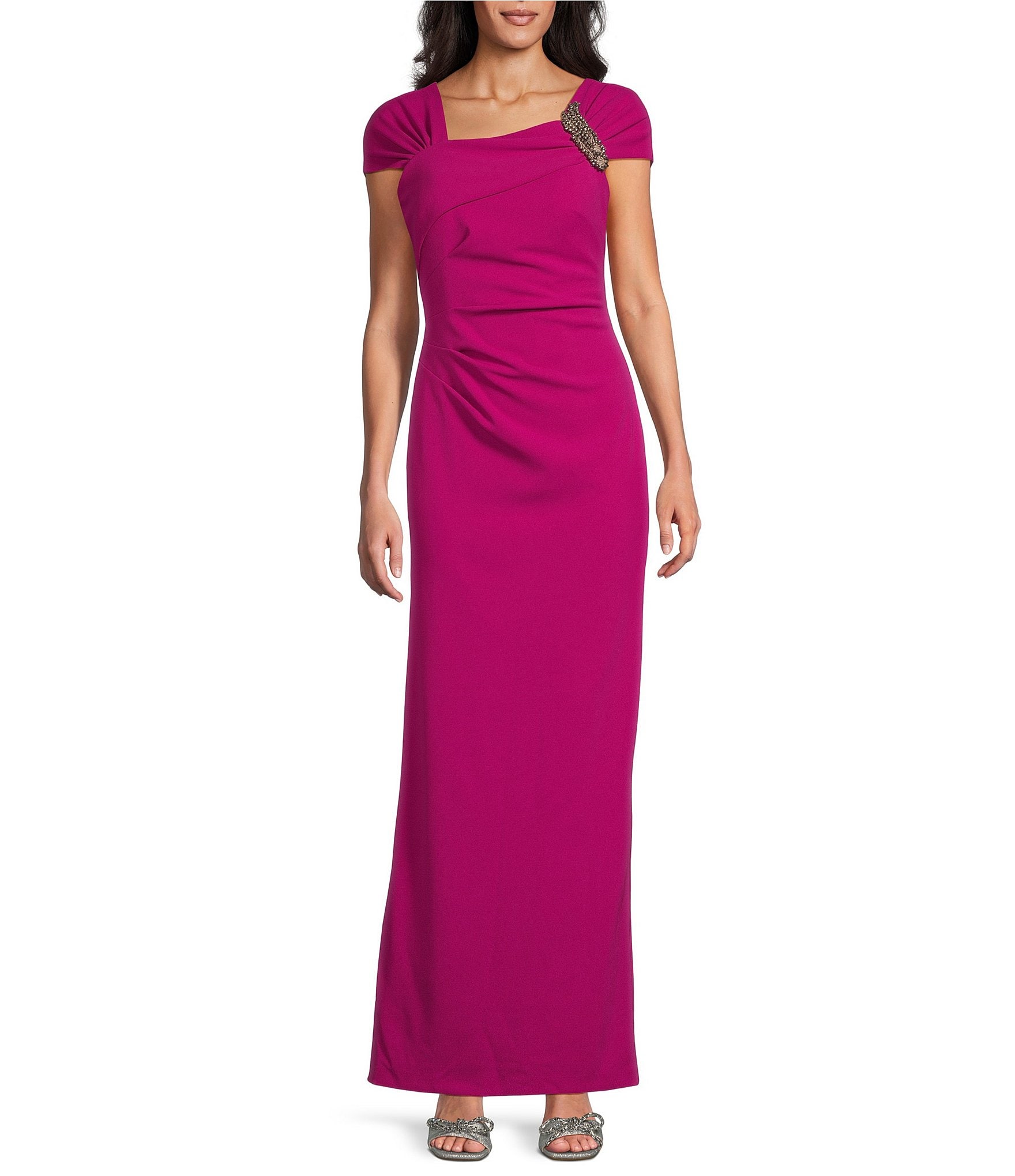 Alex Evenings Petite Size Crepe Asymmetric Embellished Neck Cap Sleeve ... Alex Evenings Petite Size Crepe Asymmetric Embellished Neck Cap Sleeve ...