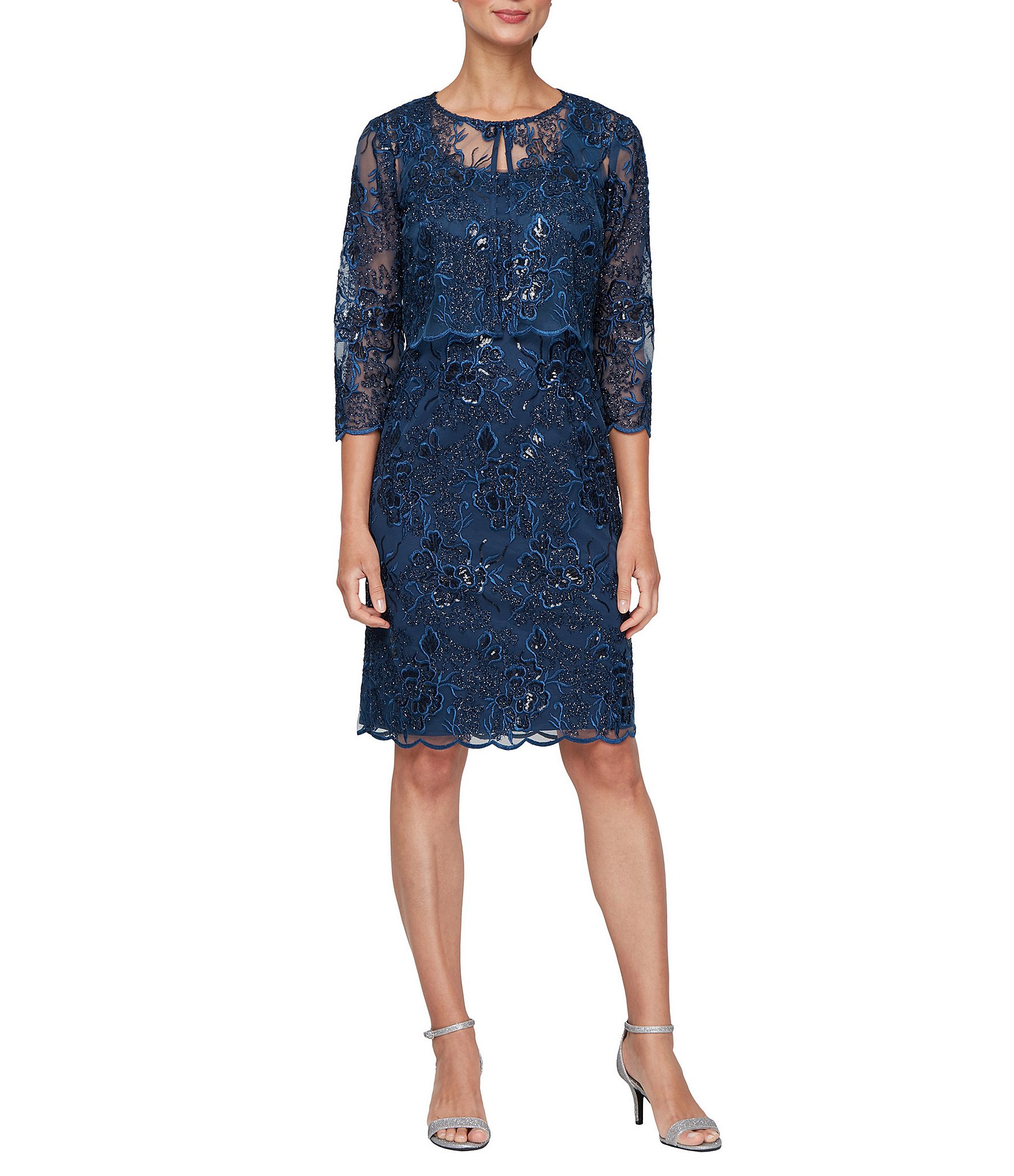 Alex Evenings Petite Size Embroidered Jacket Dress | Dillard's