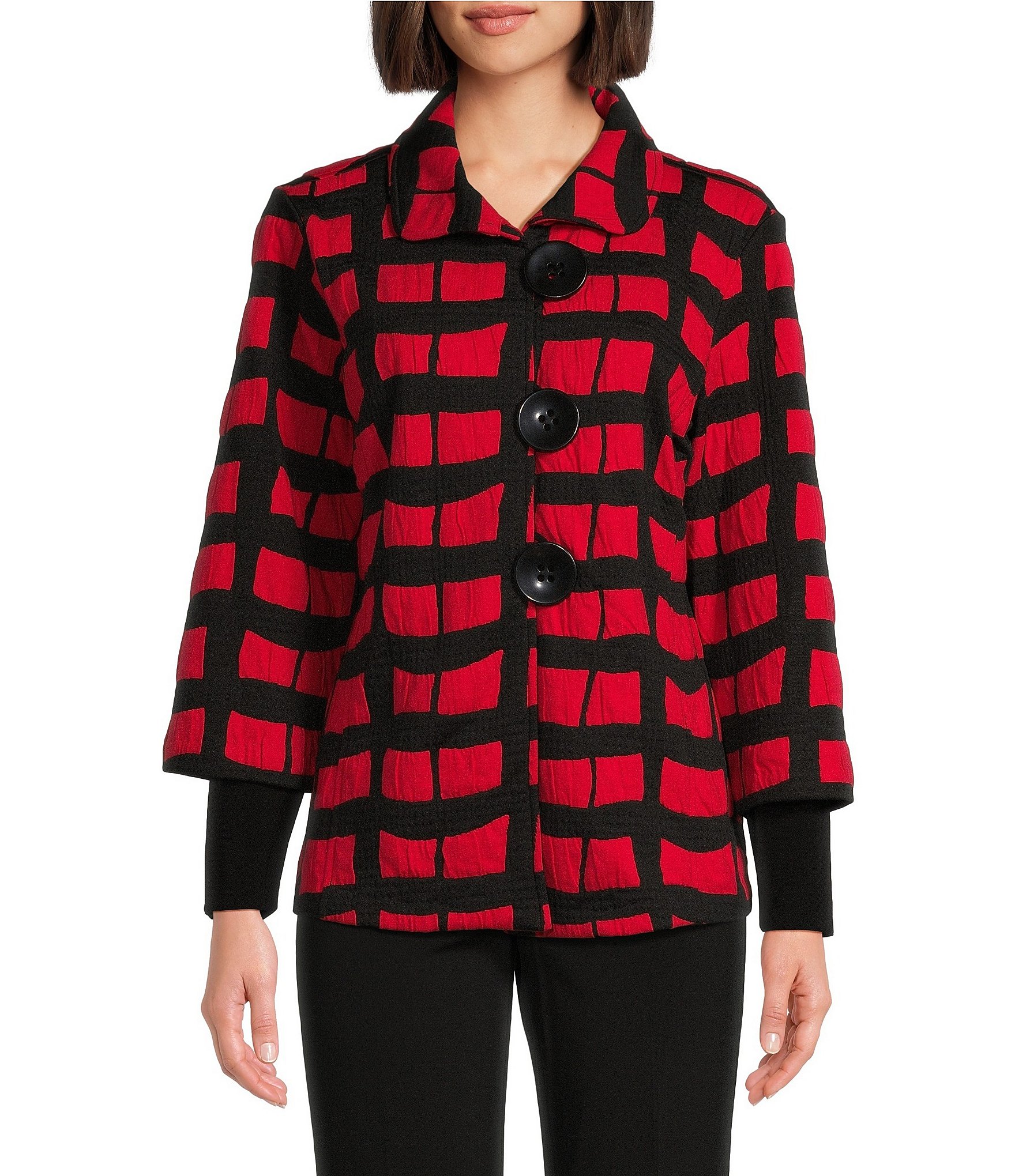 Ali Miles Knit Jacquard Collared Long Sleeve Jacket | Dillard's