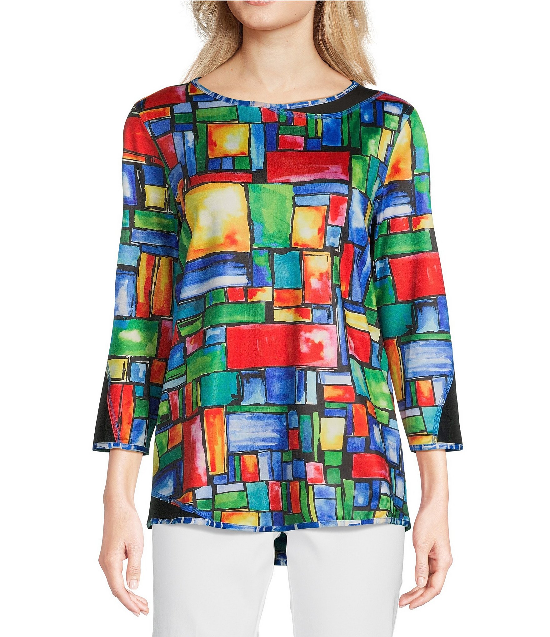 Ali Miles Reversible Round Neck 3/4 Sleeve Hi-Low Tunic | Dillard's