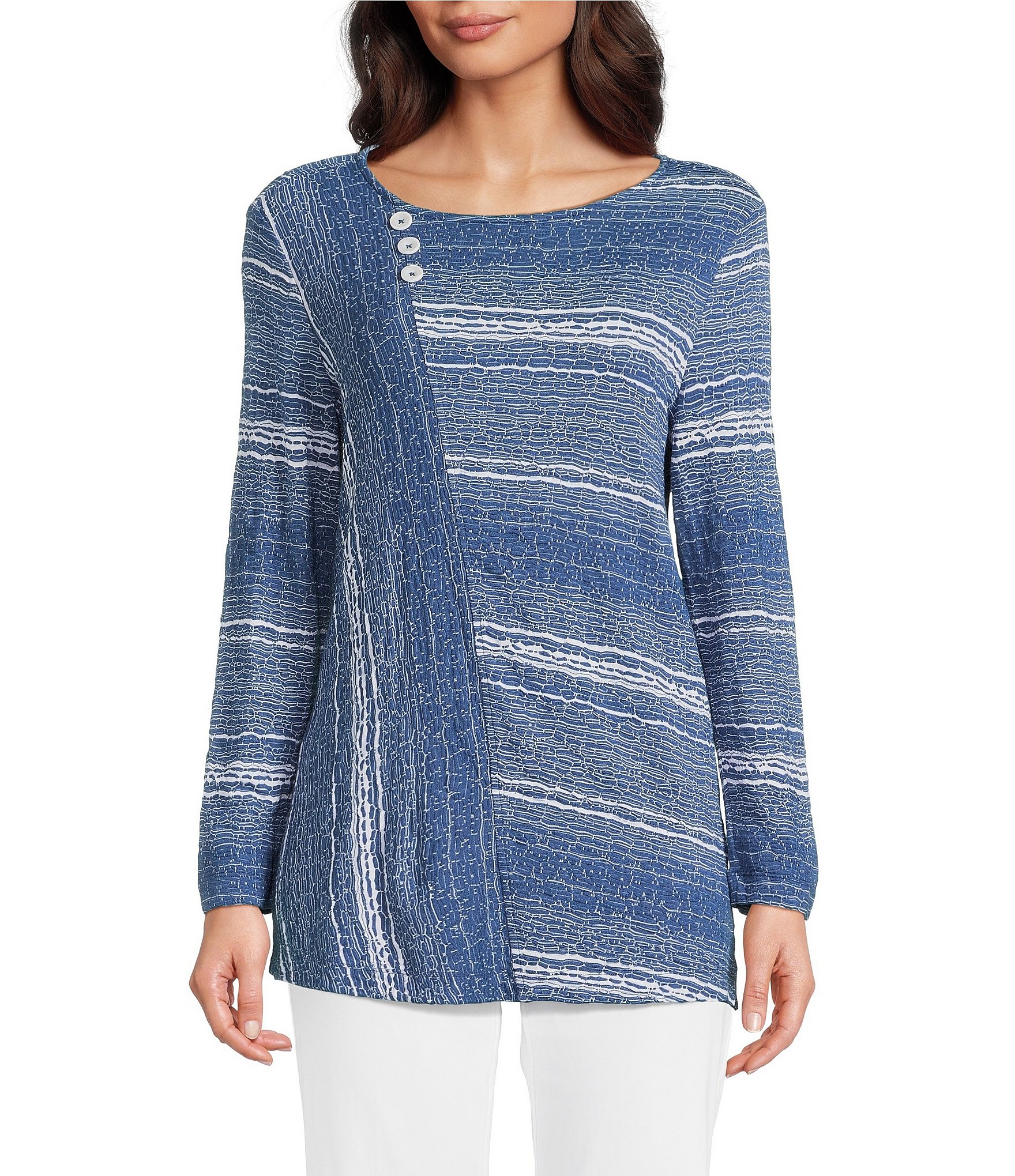 Ali Miles Textured Knit Round Neck Long Sleeve Top | Dillard's