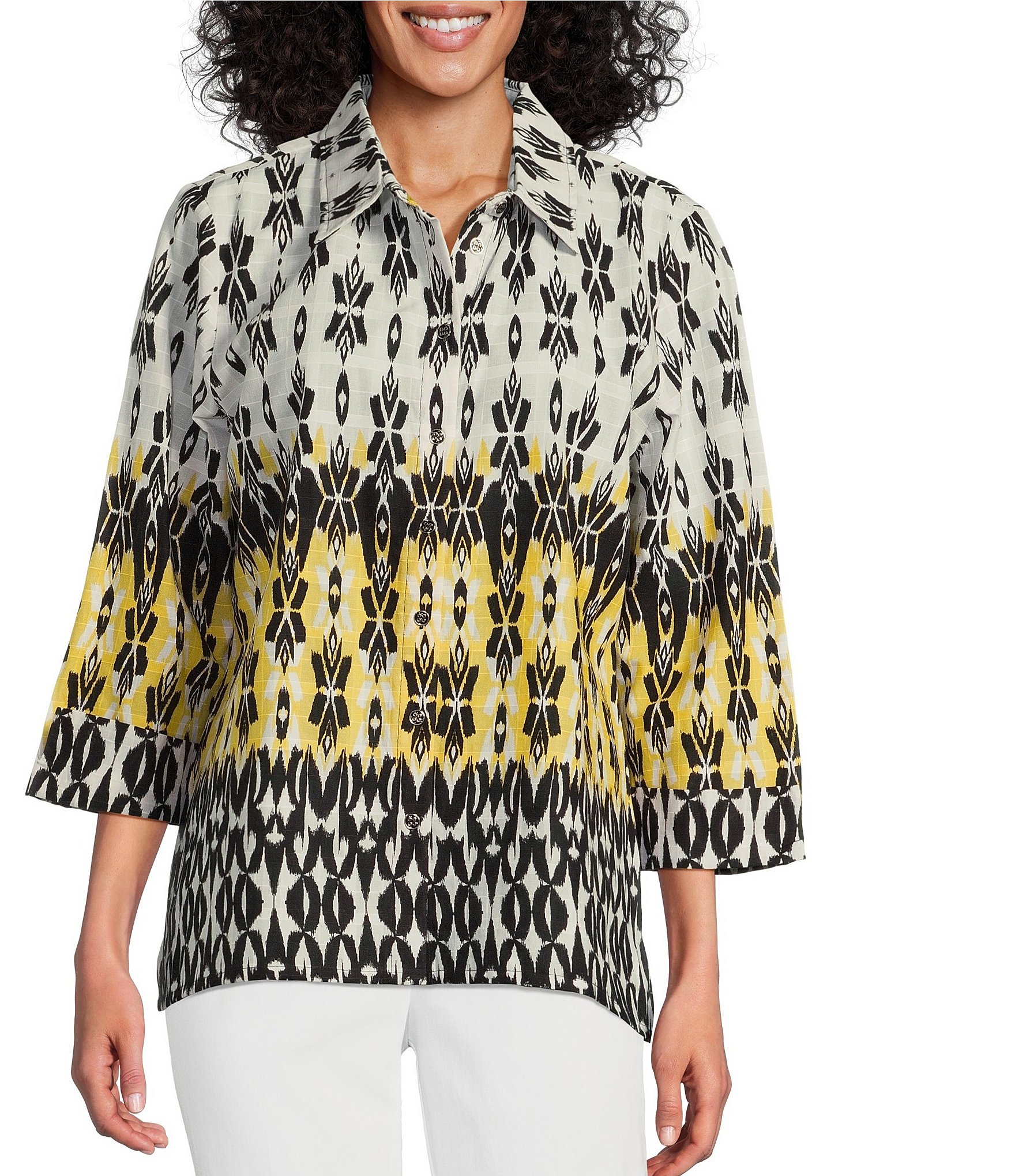 Allison Daley 3/4 Sleeve Point Collar Button Front Shirt | Dillard's