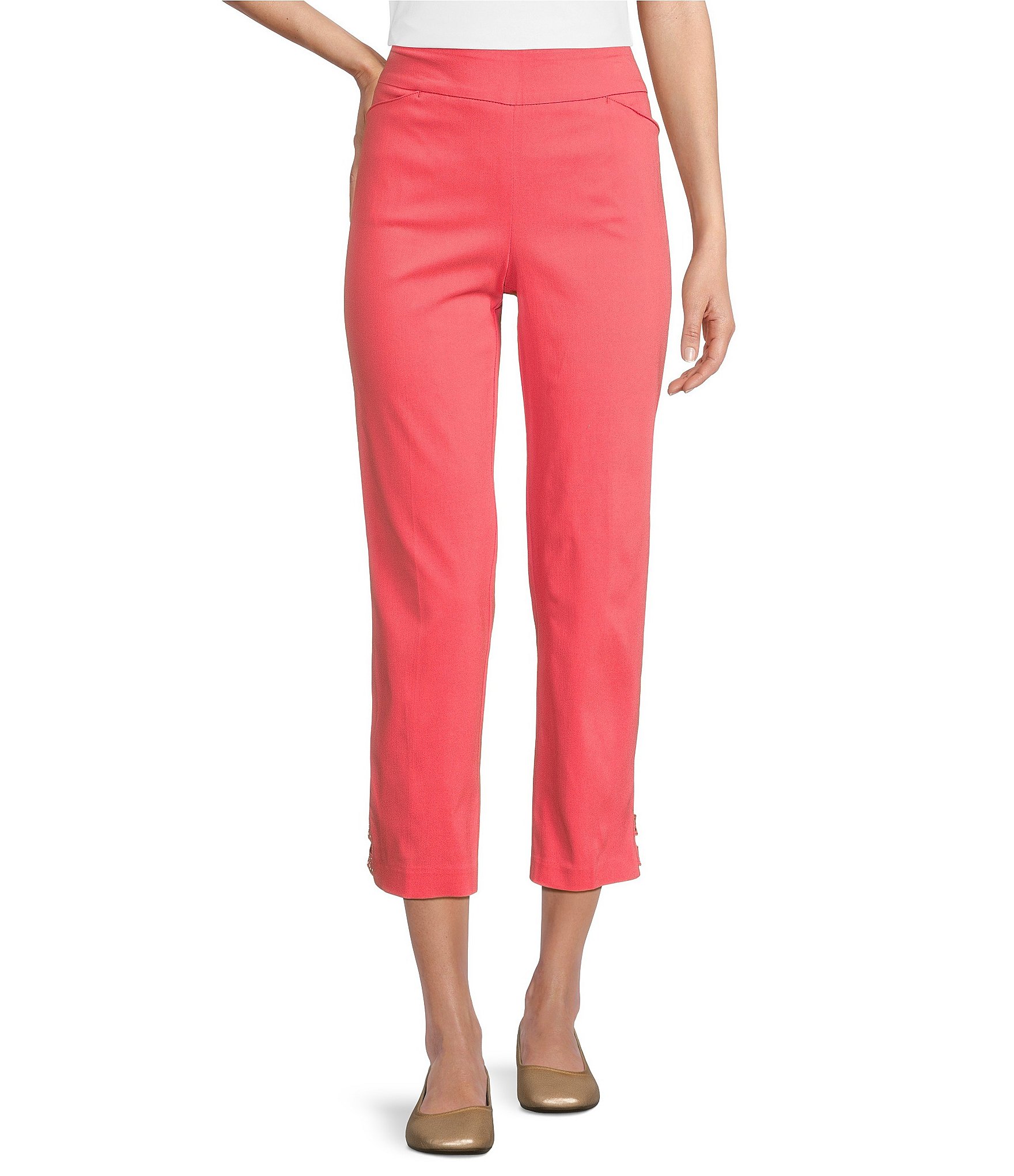 Allison Daley Lattice Hem Pull-On Straight Leg Cropped Pants | Dillard's