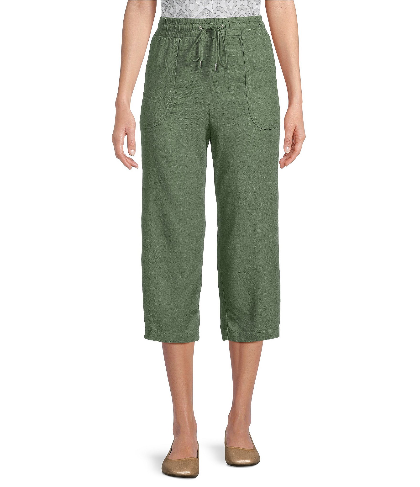 Allison Daley Linen Blend Pull-On Capri Pants | Dillard's