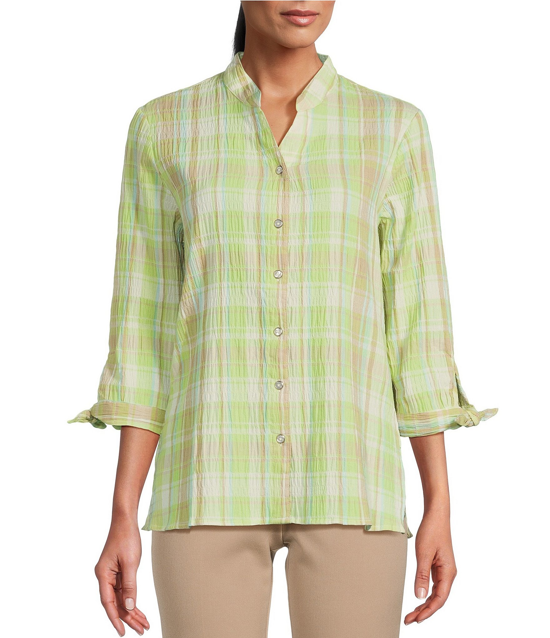 Allison Daley Petite Size 3/4 Tie Sleeve Y-Neck Button Front Crinkle ... Allison Daley Petite Size 3/4 Tie Sleeve Y-Neck Button Front Crinkle ...