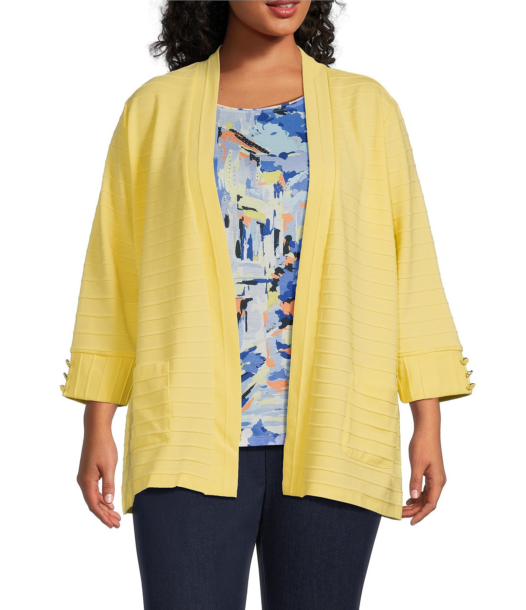 Allison Daley Plus Size 3/4 Sleeve Open Front Patch Pocket Cardigan ...