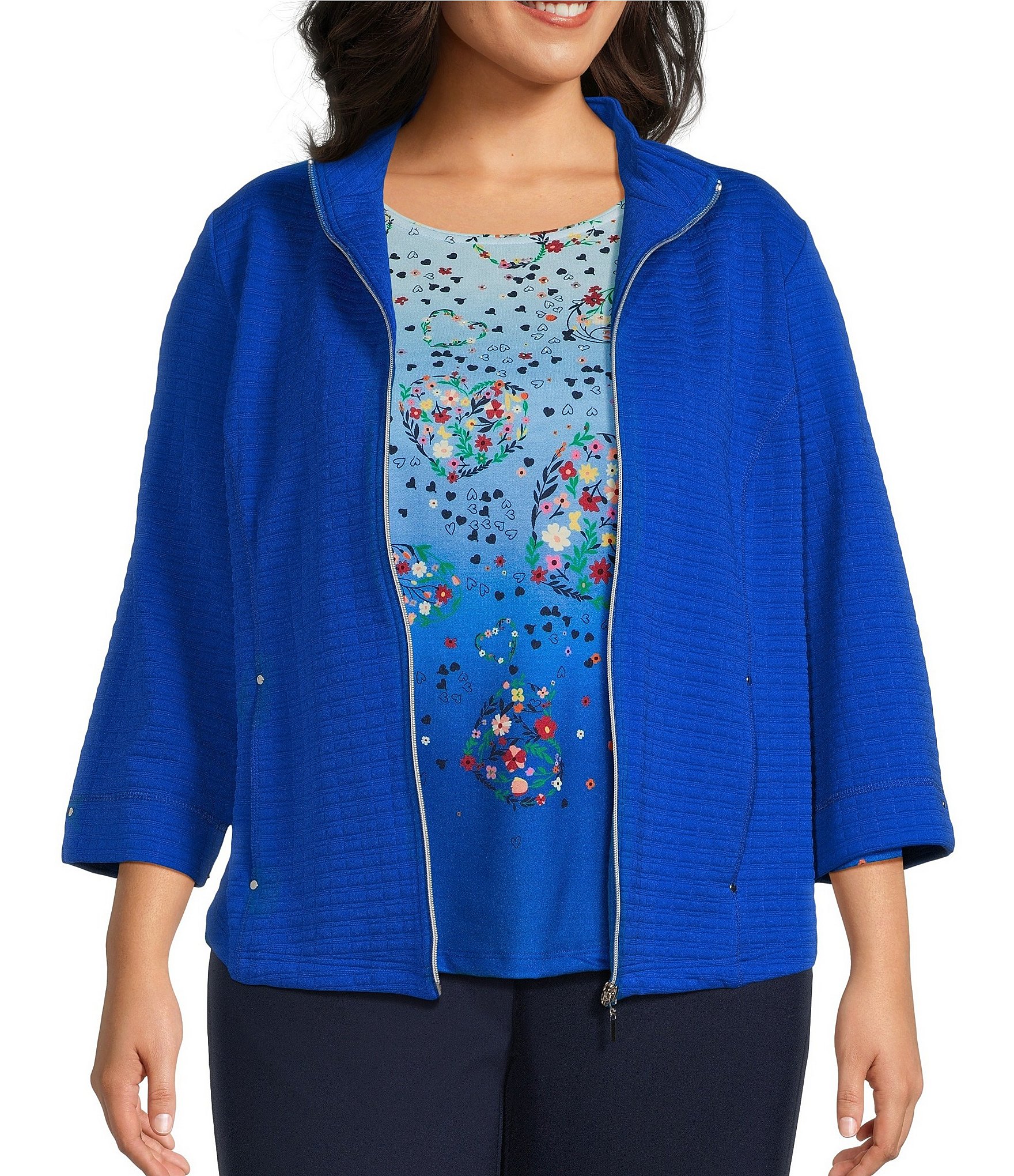 Allison Daley Plus Size 3/4 Sleeve Stand Collar Zip Front Jacket ...