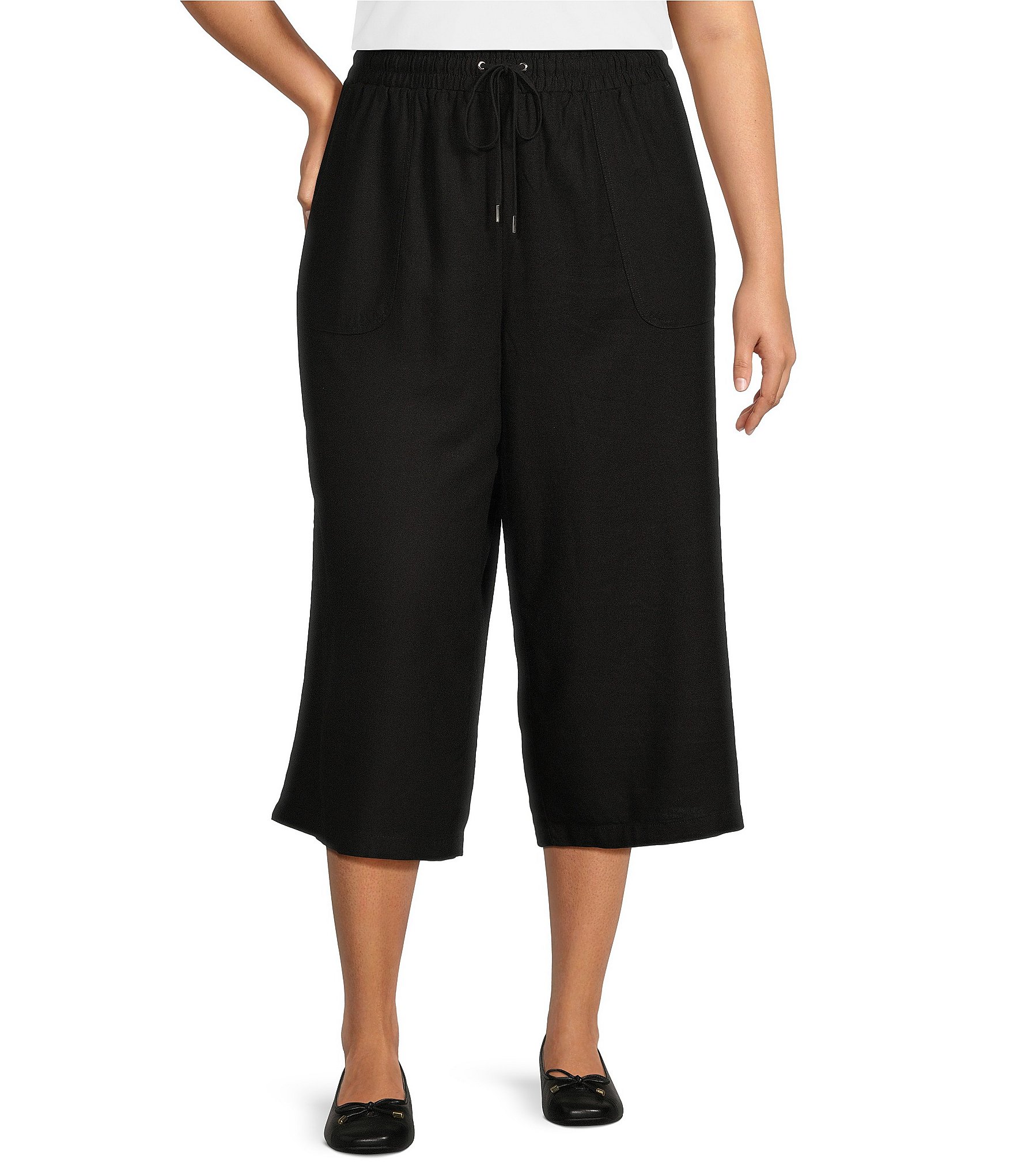 Allison Daley Plus Size Linen Blend Pull-On Capri Pants | Dillard's