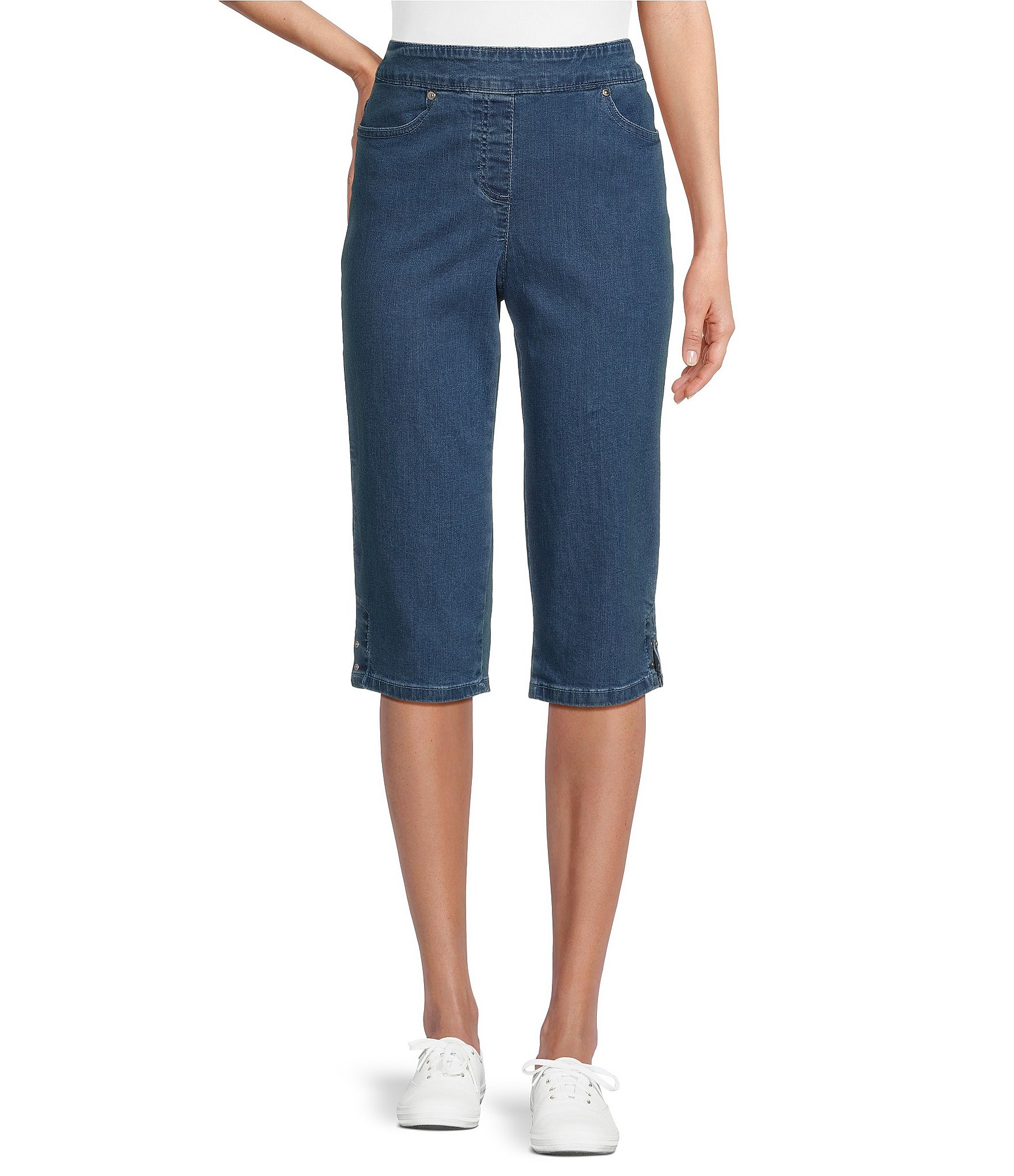 Allison Daley Side Slit Pull-On Stretch Denim Skimmer Capri Pants | Dillard's