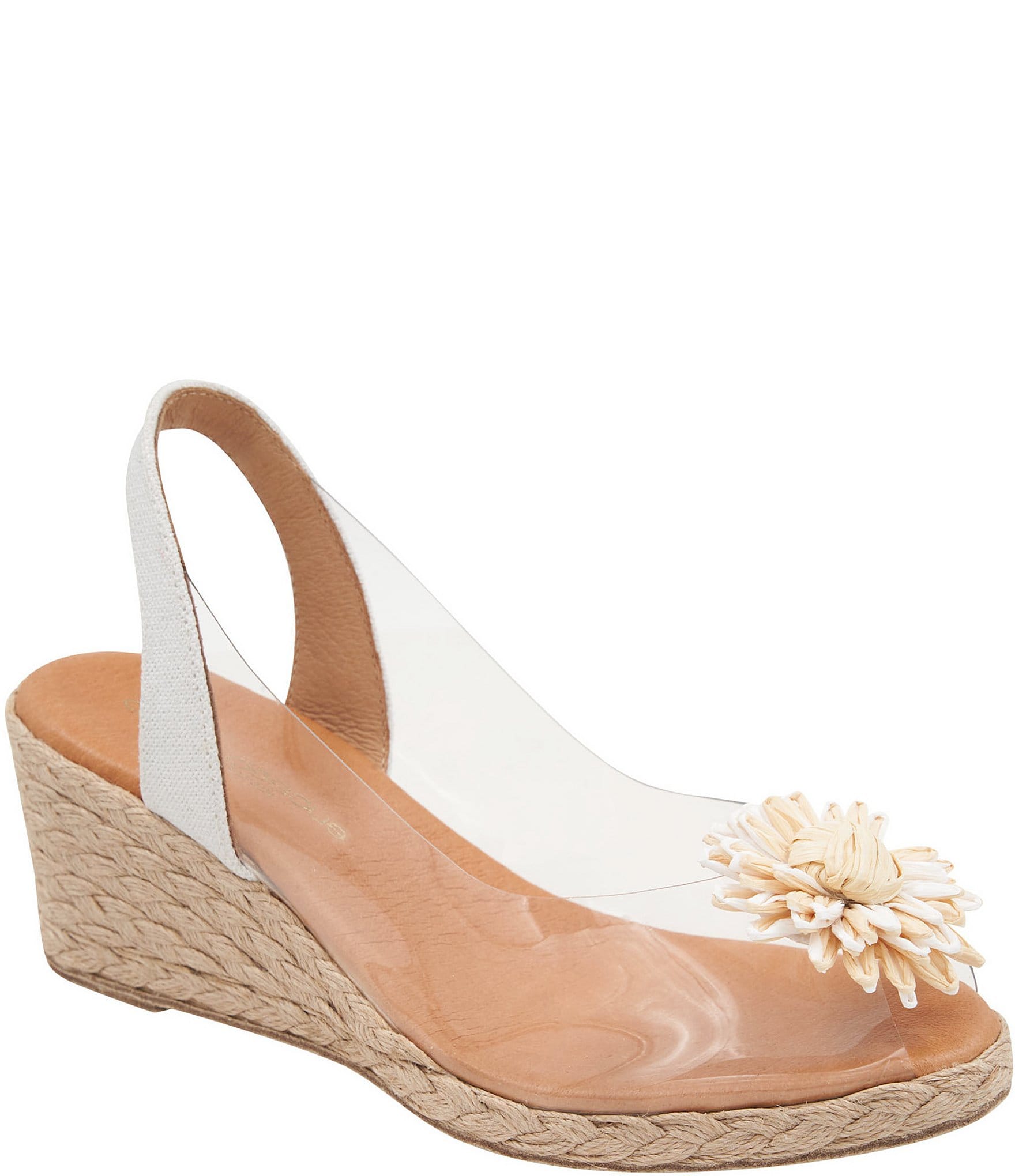 Andre Assous Aspen Clear Vinyl Raffia Flower Peep Toe Espadrilles ...