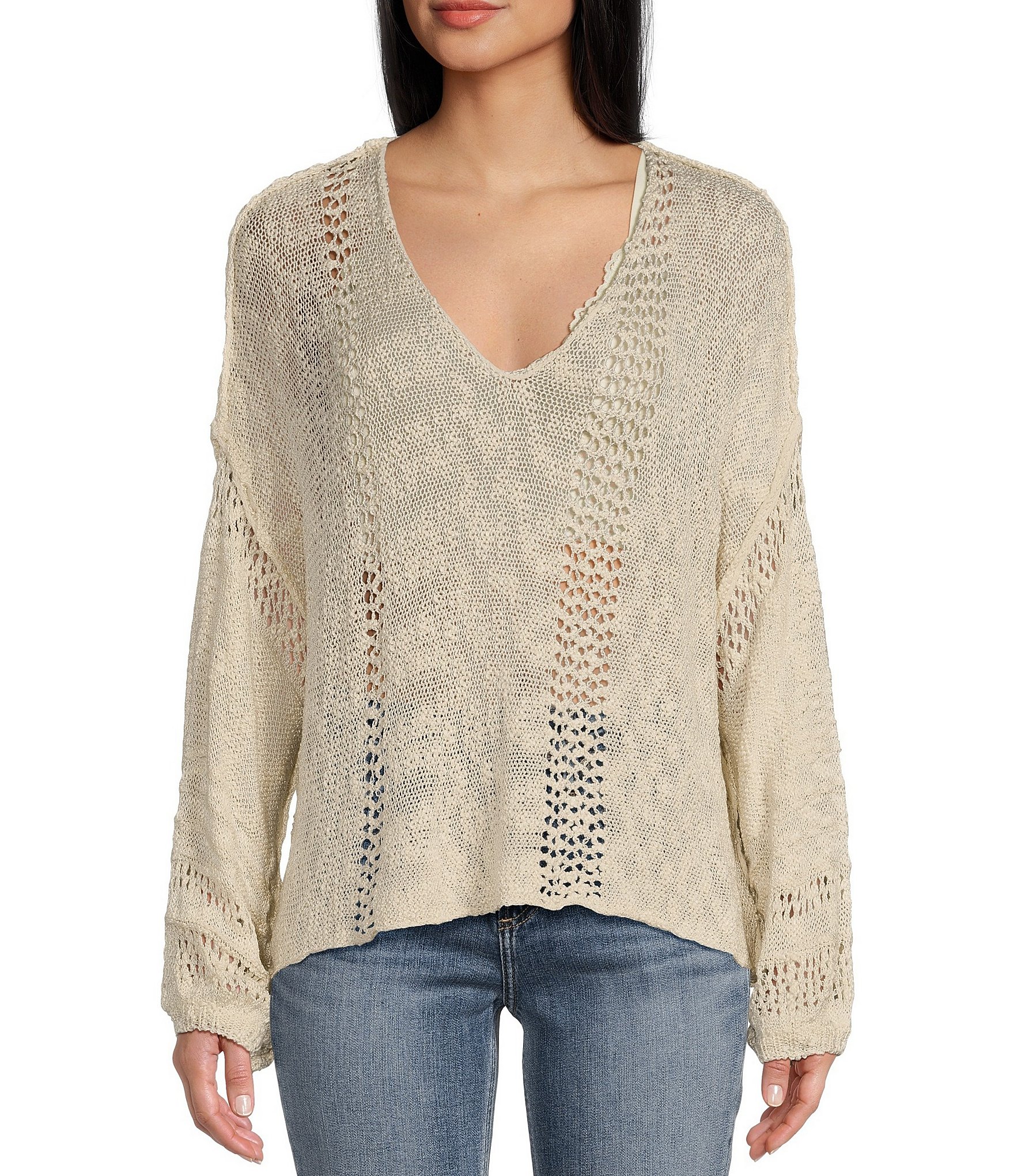 Angie Long Sleeve Open Weave Pullover Sweater | Dillard's