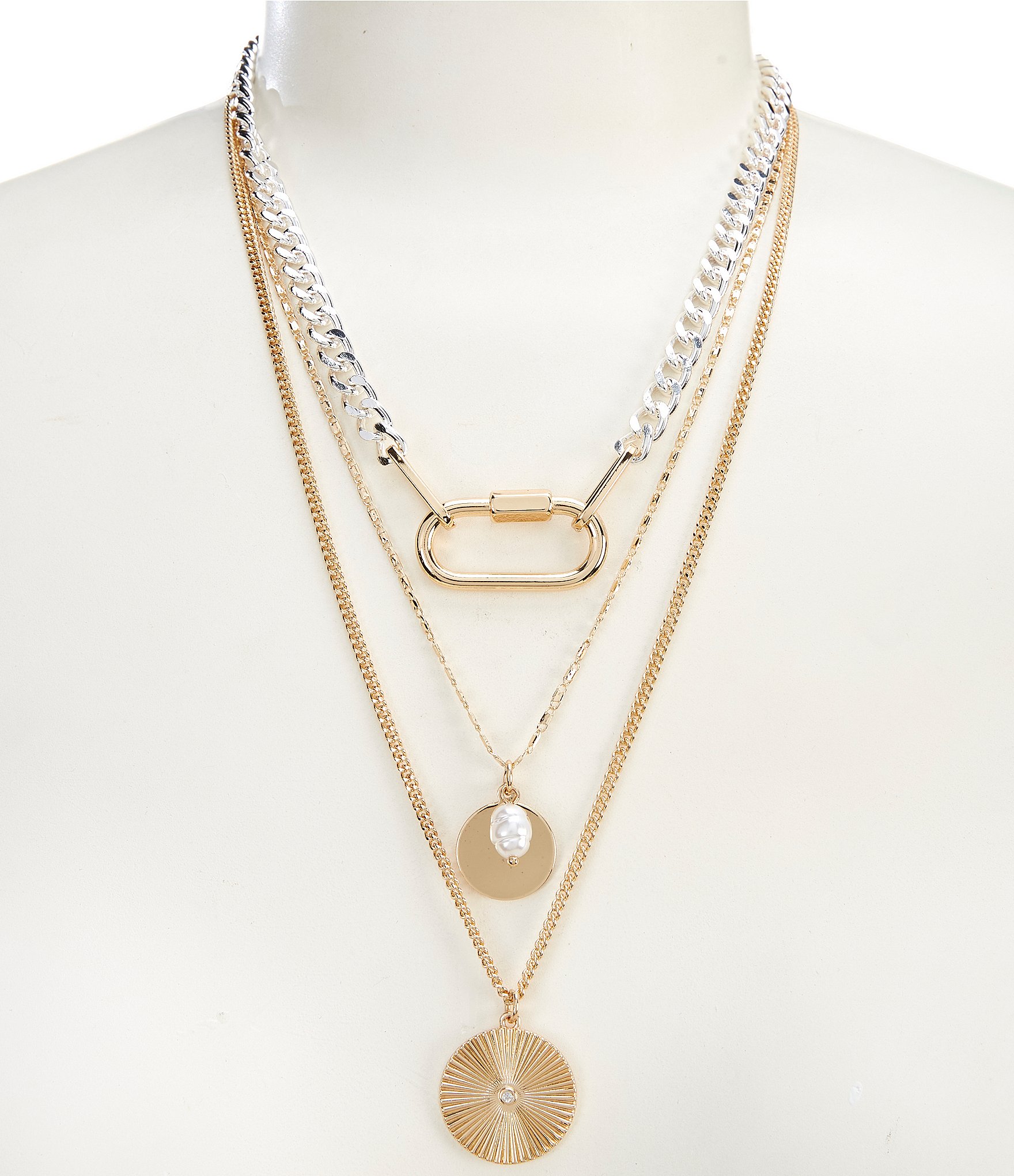 Anna & Ava Chain Short Multi Strand Statement Necklace with Disc ...