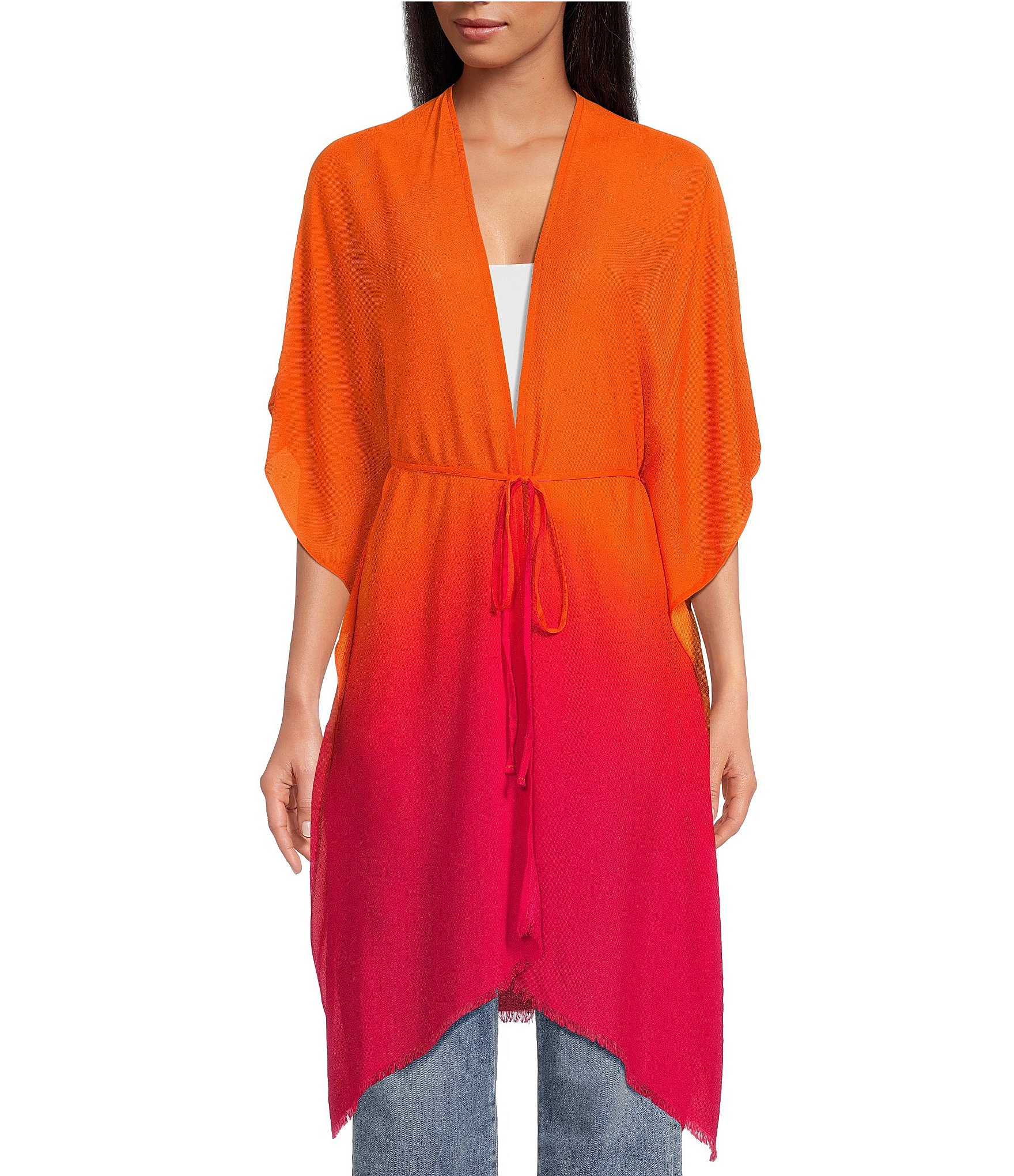 Anna & Ava Orange Dip Dye Kimono with Tie | Dillard's