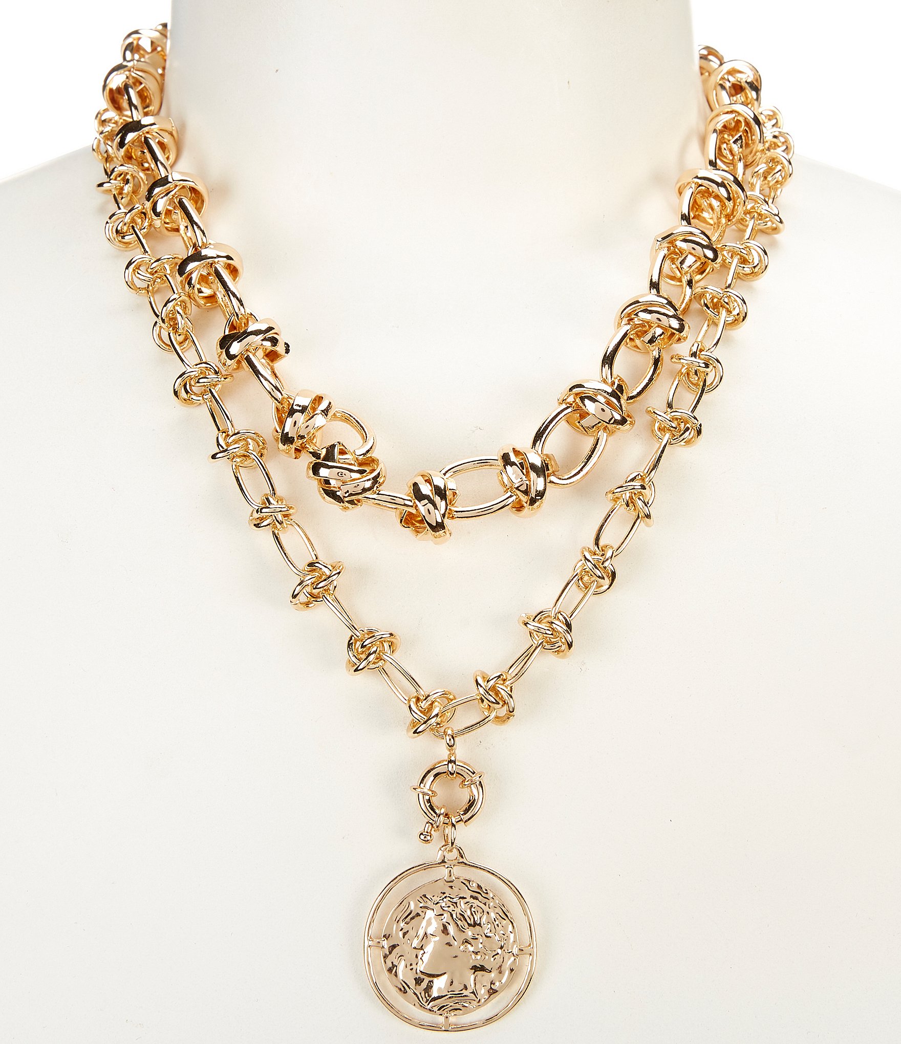Anna & Ava Oversized Multi Strand Chain Link Disc Pendant Statement ...