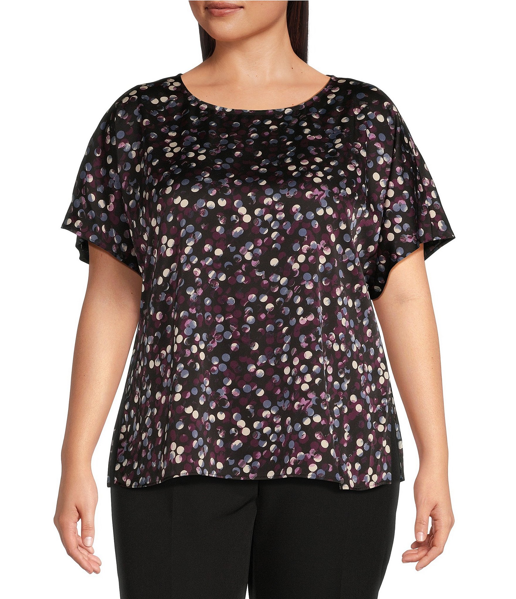Anne Klein Plus Size Printed Satin Bateau Neck Short Sleeve Blouse ... Anne Klein Plus Size Printed Satin Bateau Neck Short Sleeve Blouse ...