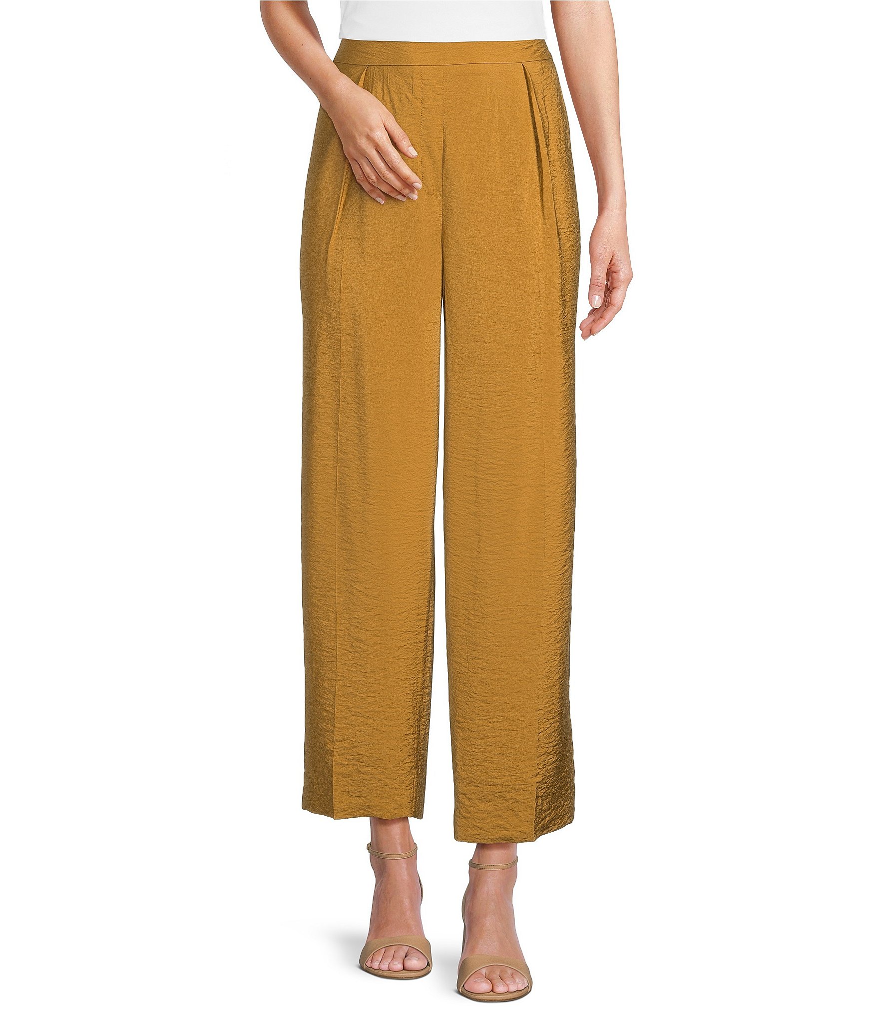 Anne Klein Pull-On Pleat Front Wide Leg Ankle Pants | Dillard's