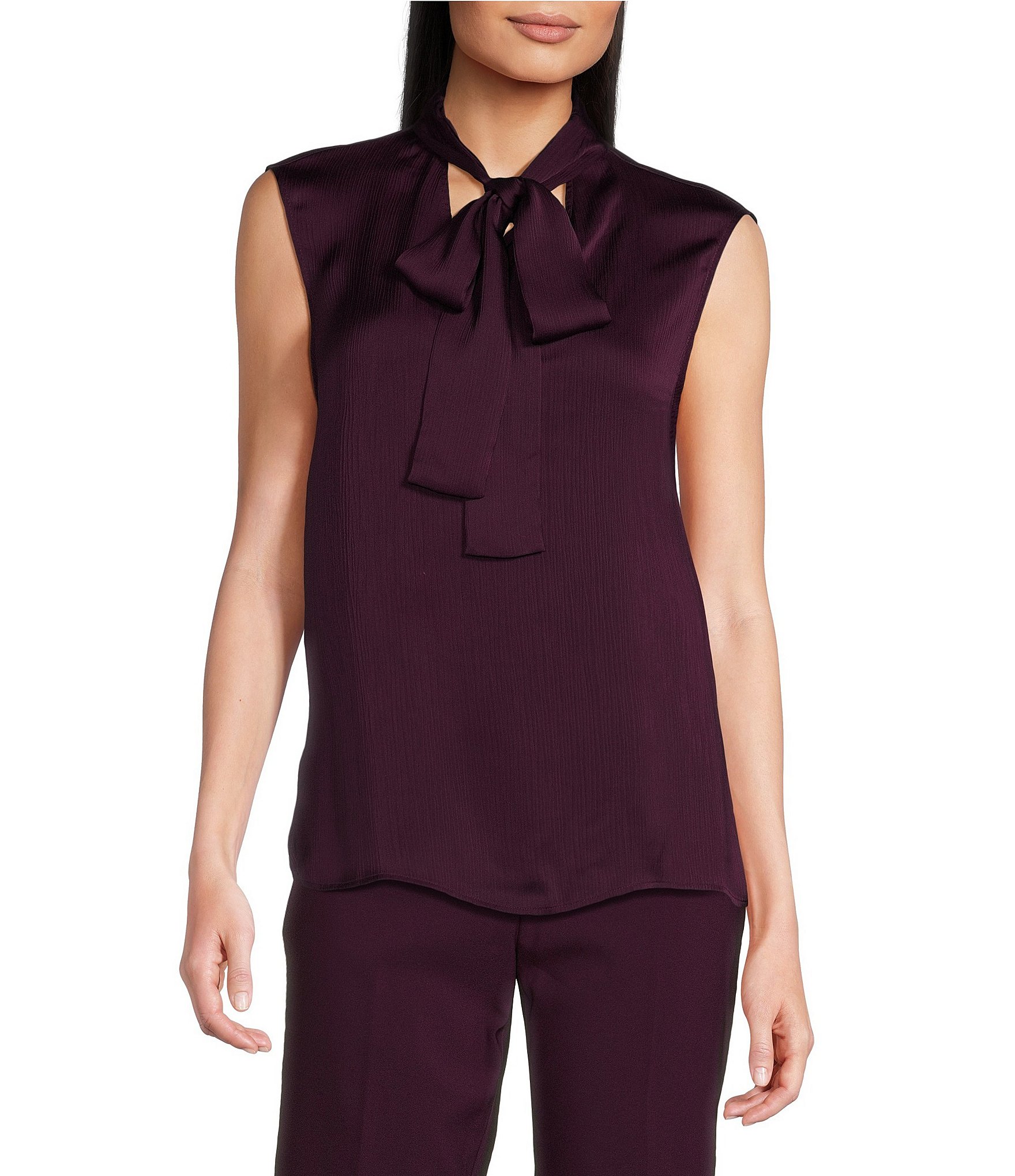 Anne Klein Stripe Tie Neck Sleeveless Blouse | Dillard's Anne Klein Stripe Tie Neck Sleeveless Blouse | Dillard's