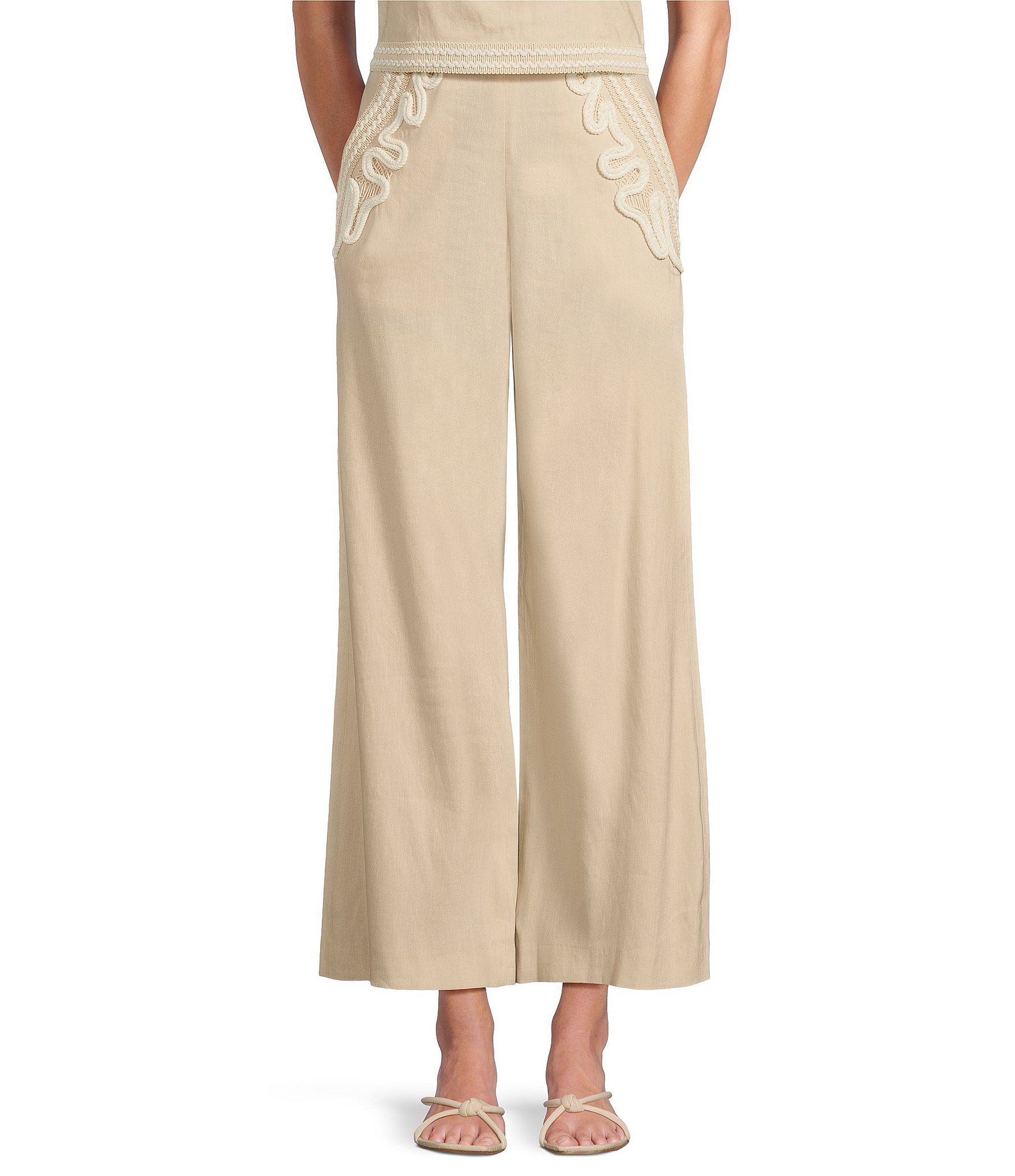 Antonio Melani Coordinating Cameron Embroidered Linen Blend Wide Leg ...